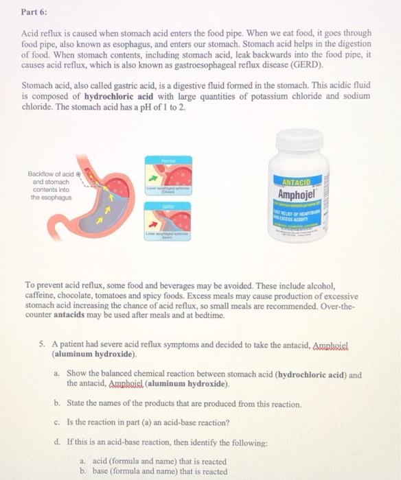Solved Part 6: Acid reflux is caused when stomach acid | Chegg.com