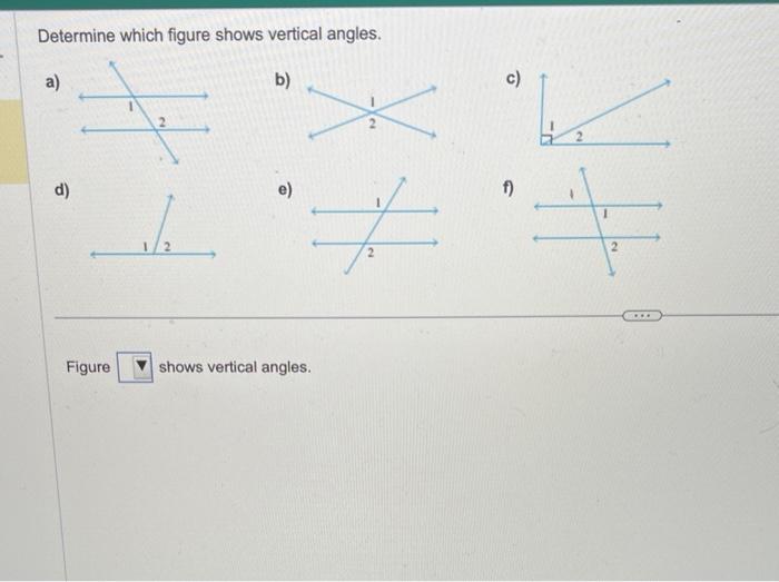 Solved Determine which figure shows vertical angles. a) b) | Chegg.com