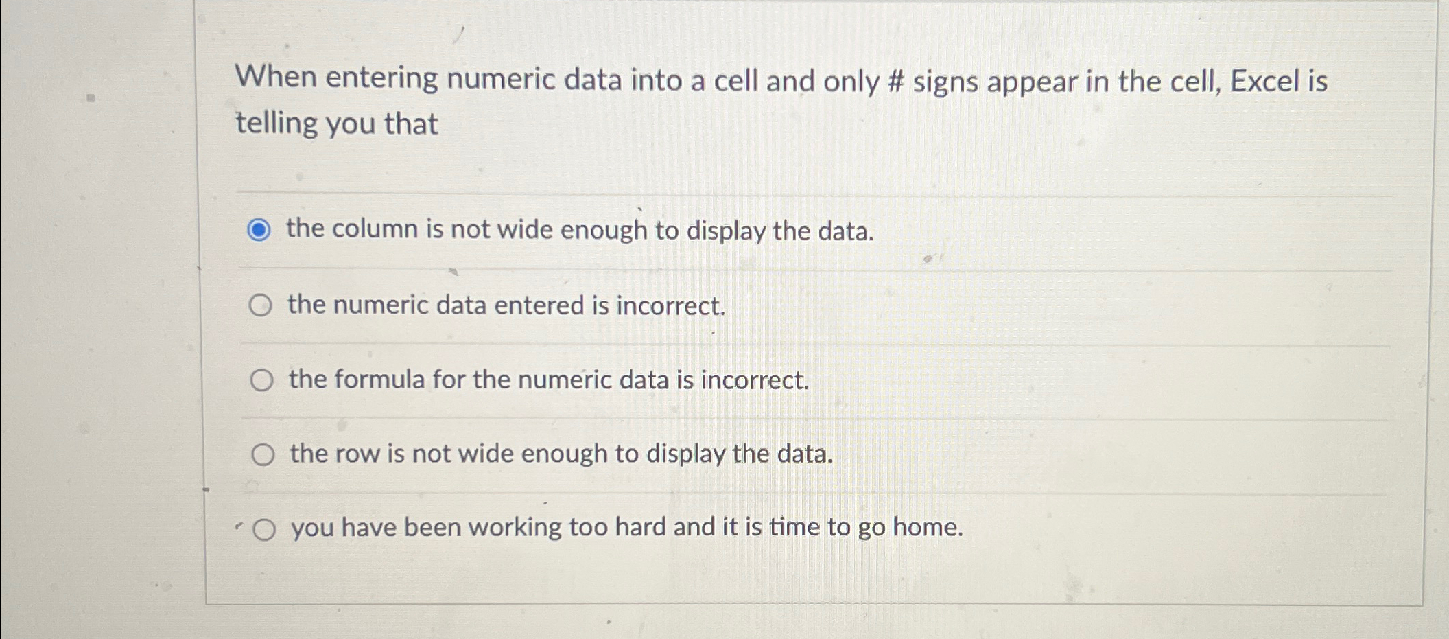 Solved When entering numeric data into a cell and only # | Chegg.com