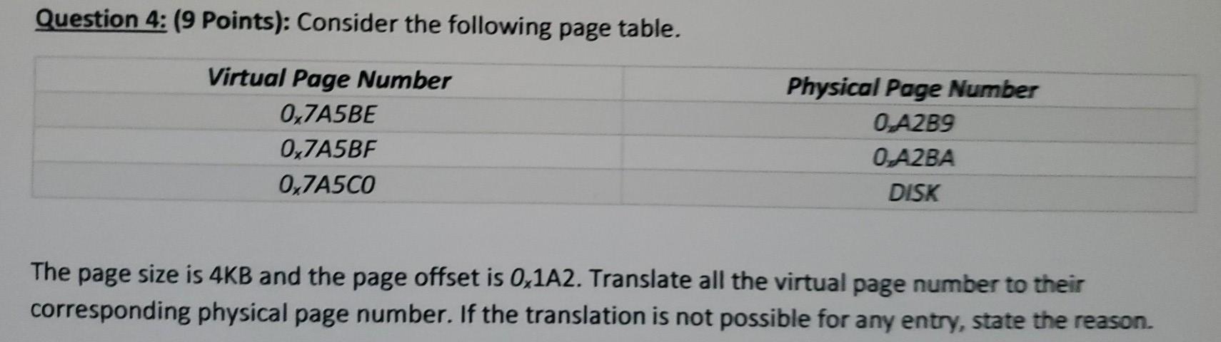 Solved Question 4: (9 Points): Consider the following page | Chegg.com