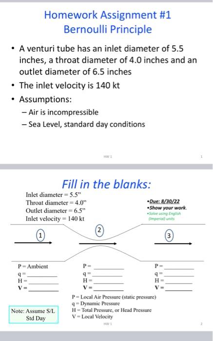 Solved Homework Assignment #1 Bernoulli Principle - A | Chegg.com