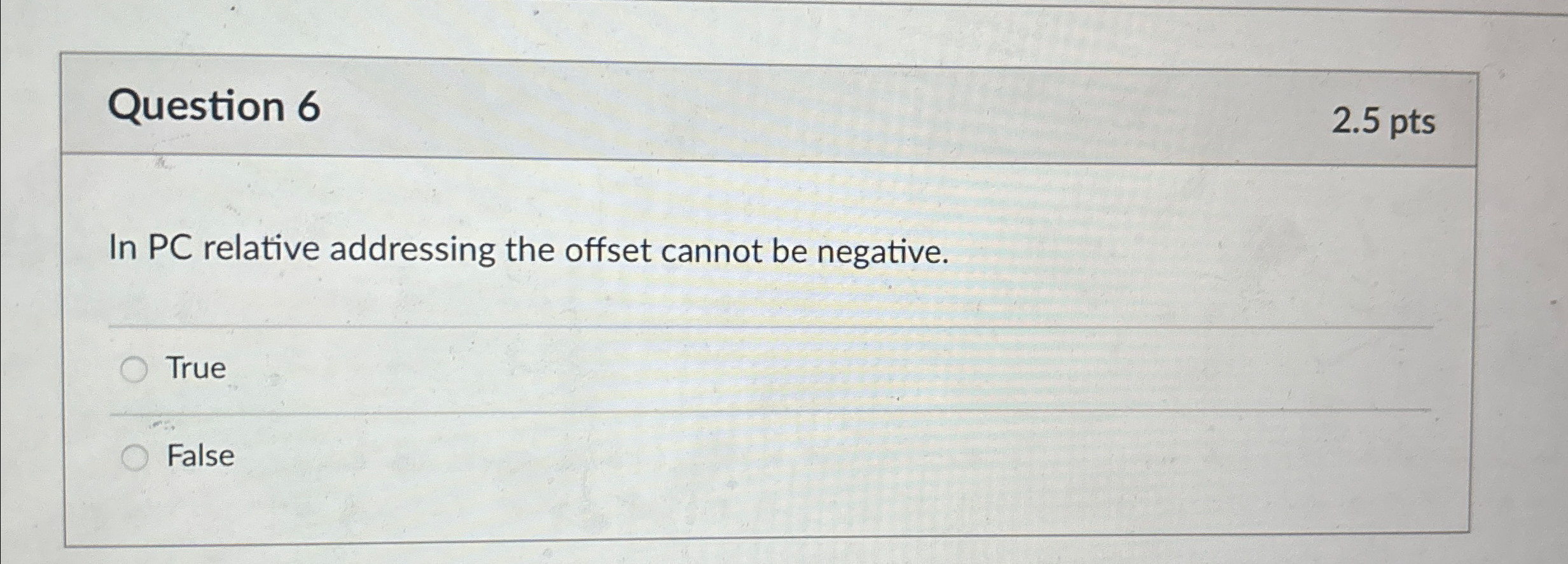 Solved Question 62.5ptsIn PC relative addressing the offset | Chegg.com