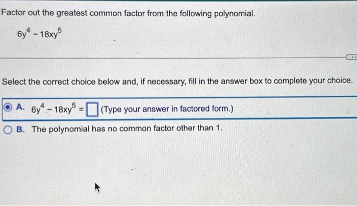 Solved Factor out the greatest common factor from the | Chegg.com