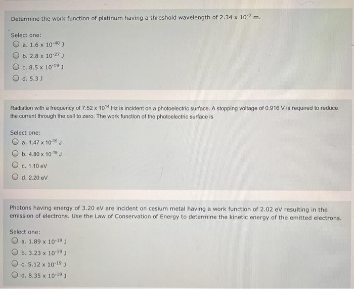Solved Determine the work function of platinum having a | Chegg.com