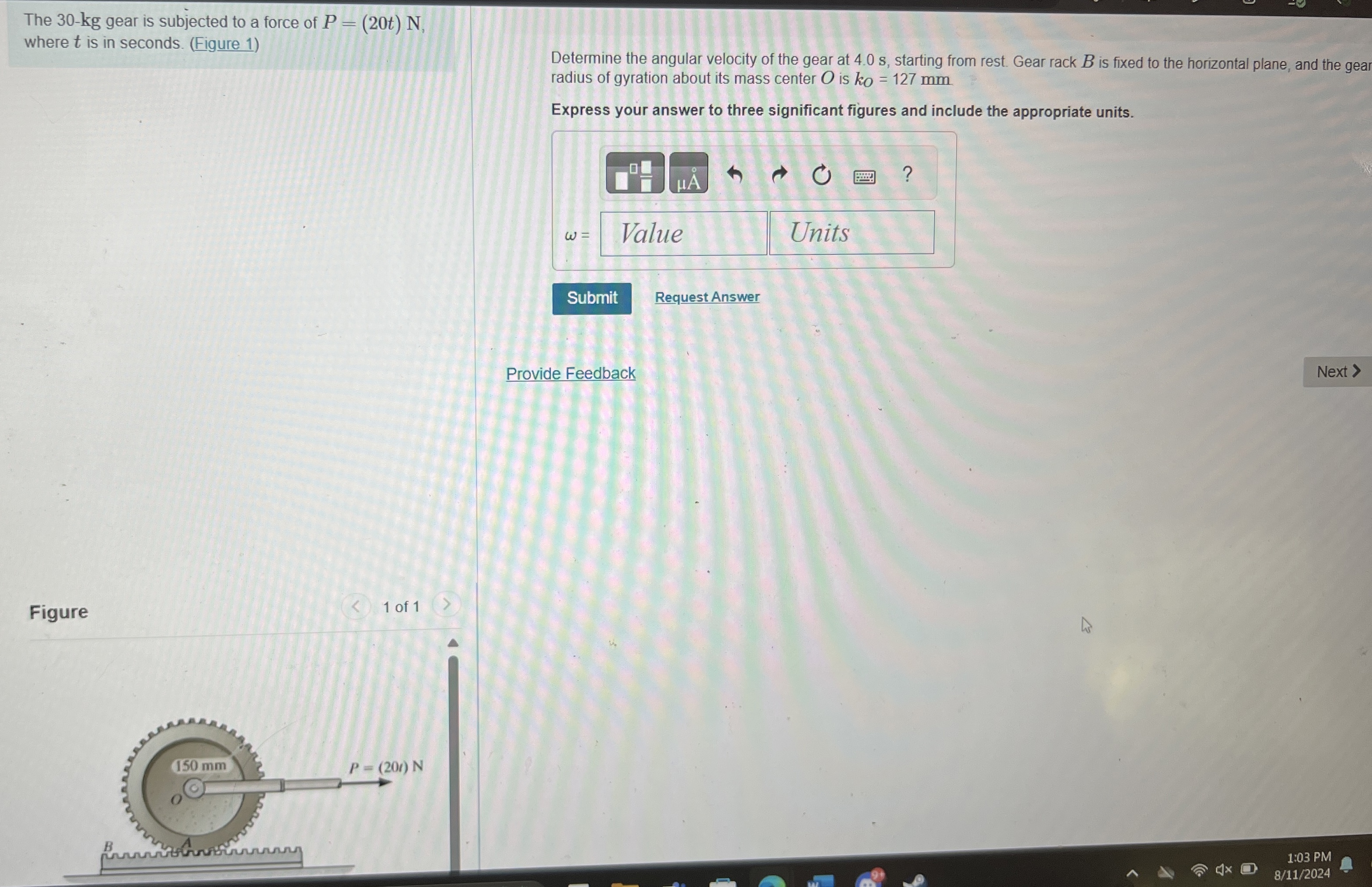 Solved The 30-kg ﻿gear is subjected to a force of P=(20t)N, | Chegg.com