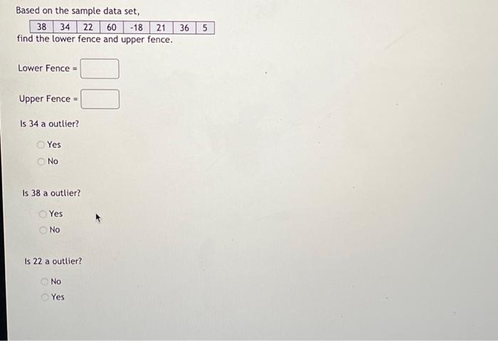 Solved Based on the sample data set, 38 34 22 60 -18 21 find | Chegg.com