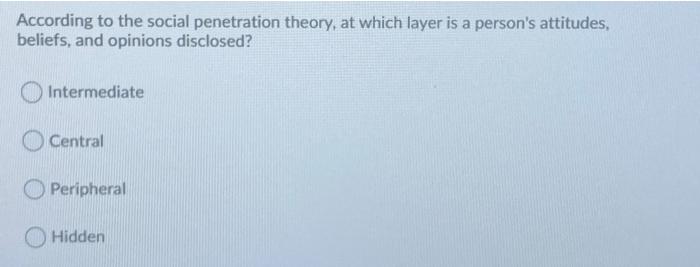 Solved According to the social penetration theory, at which | Chegg.com