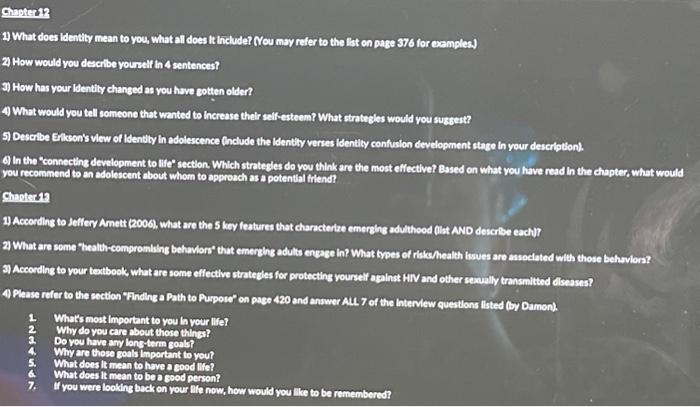 Solved Chapter 12 1) What does identity mean to you, what | Chegg.com