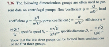 Solved 7.36 ﻿The following dimensionless groups are often | Chegg.com
