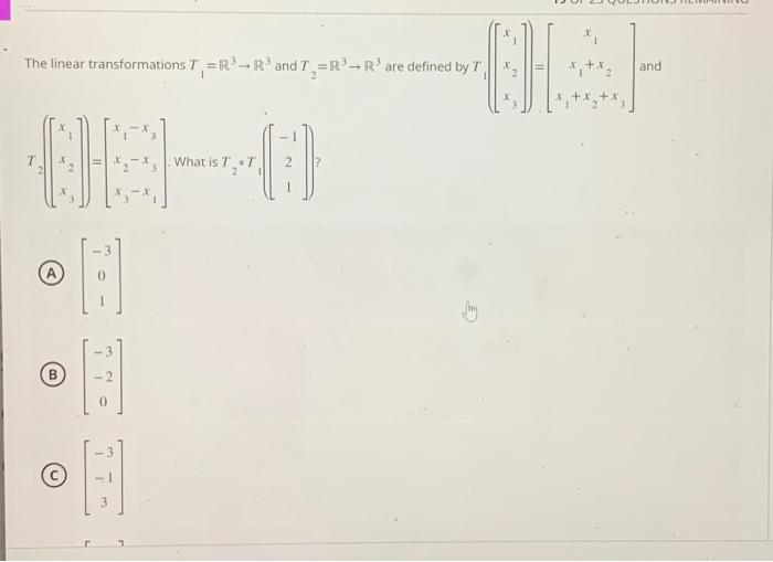 Solved The linear transformations T1=R3→R3 and T2=R3→R3 are | Chegg.com