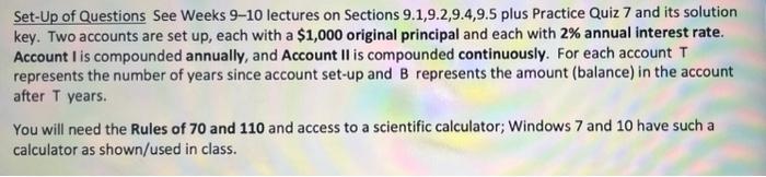 Solved Set-Up of Questions See Weeks 9-10 lectures on | Chegg.com