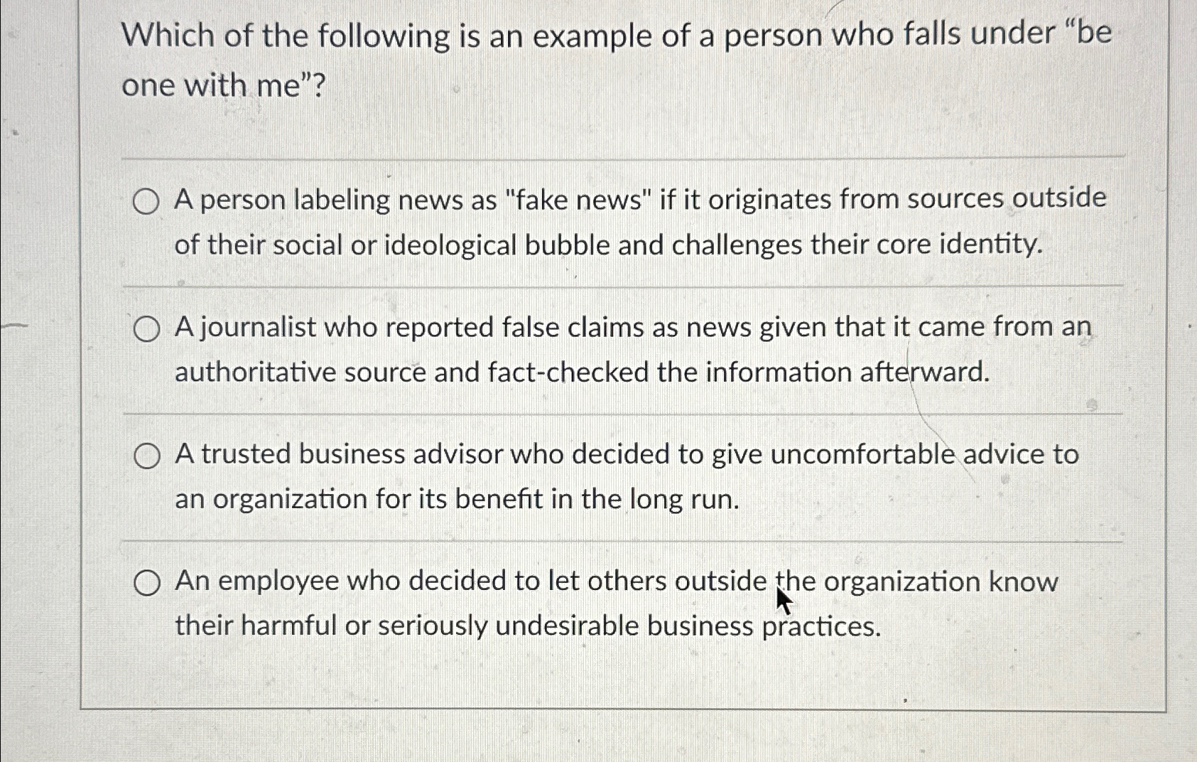 Solved Which of the following is an example of a person who | Chegg.com