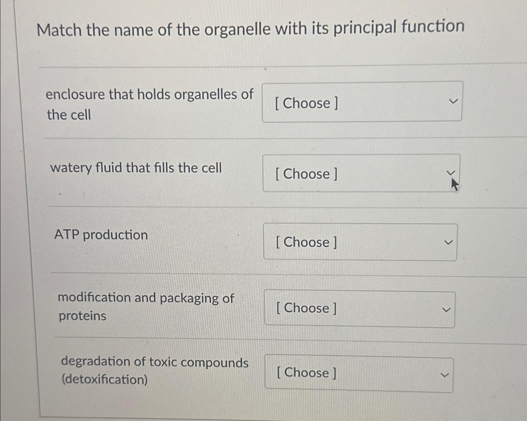 Solved Match the name of the organelle with its principal | Chegg.com