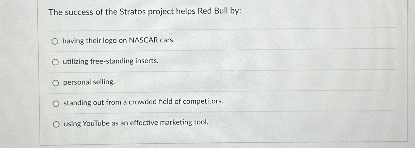 Solved The success of the Stratos project helps Red Bull | Chegg.com
