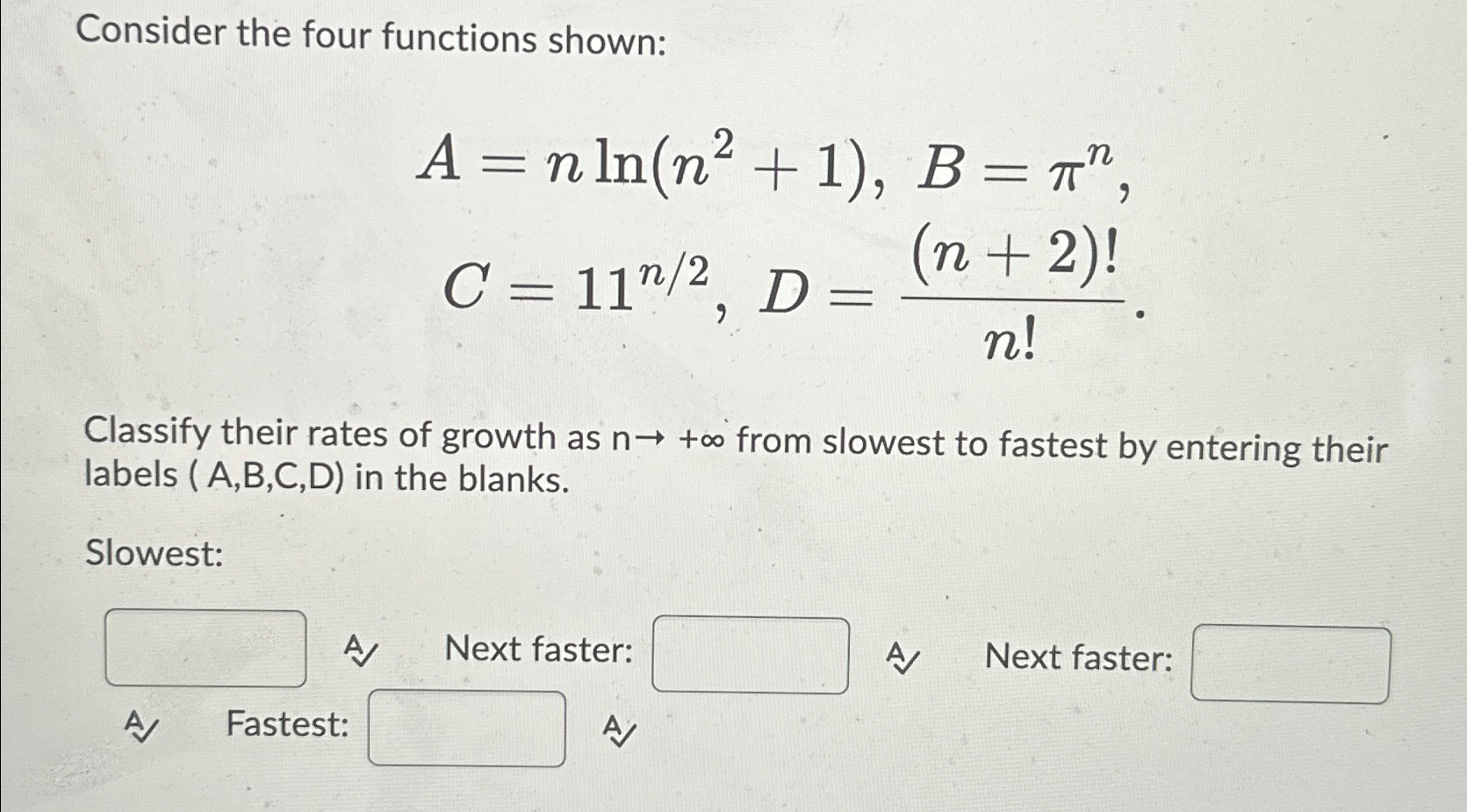Solved Consider the four functions | Chegg.com