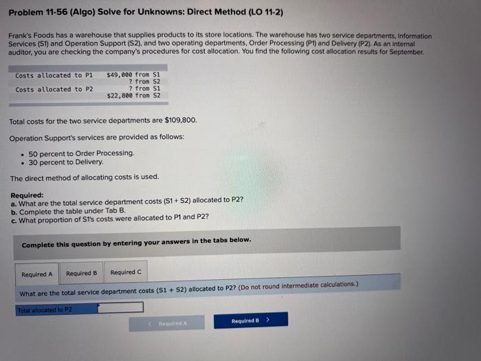 Solved Problem 11-56 (Algo) Solve for Unknowns: Direct | Chegg.com