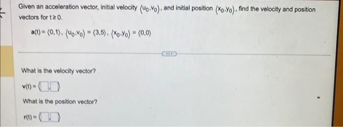 Solved Given an acceleration vector, initial velocity | Chegg.com