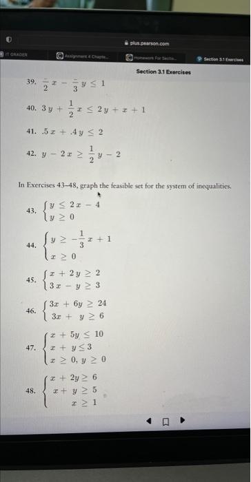39. 27x−37y≤1 40. 3y+21x≤2y+x+1 41. .5x+.4y≤2 42. | Chegg.com
