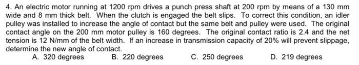 Solved 4. An electric motor running at 1200rpm drives a | Chegg.com
