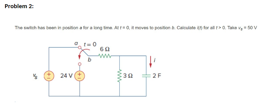 Solved Problem 2:The switch has been in position a for a | Chegg.com