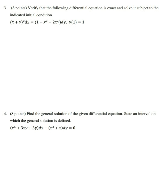 Solved 3. (8 points) Verify that the following differential | Chegg.com