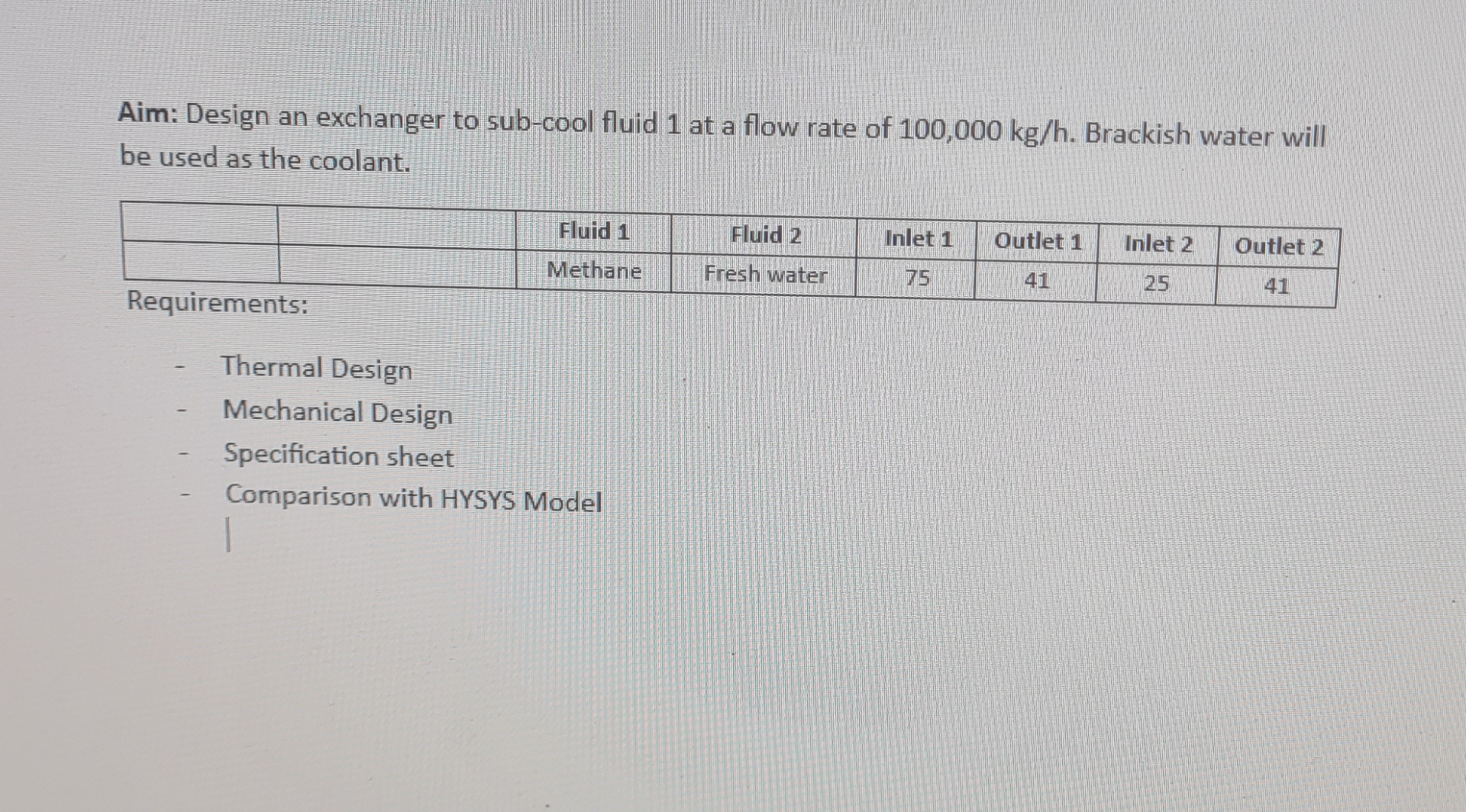 Solved Aim: Design an exchanger to sub-cool fluid 1 ﻿at a | Chegg.com
