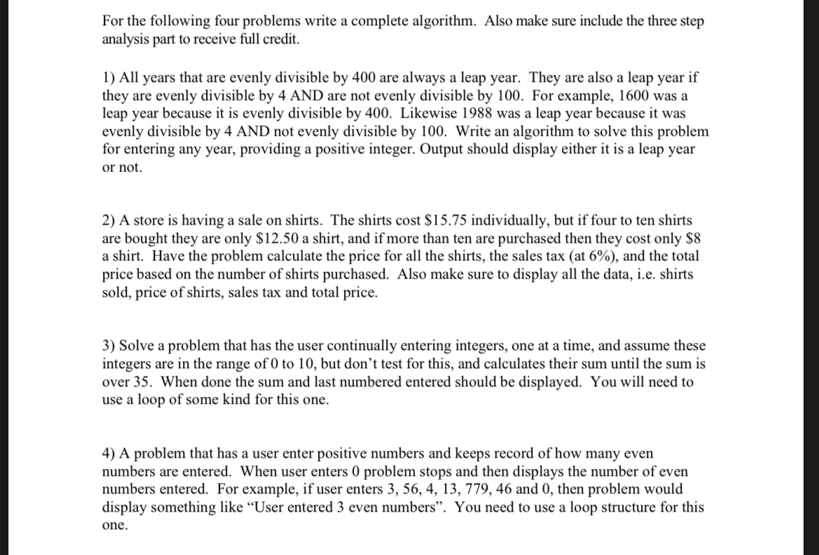 Solved For the following four problems write a complete | Chegg.com