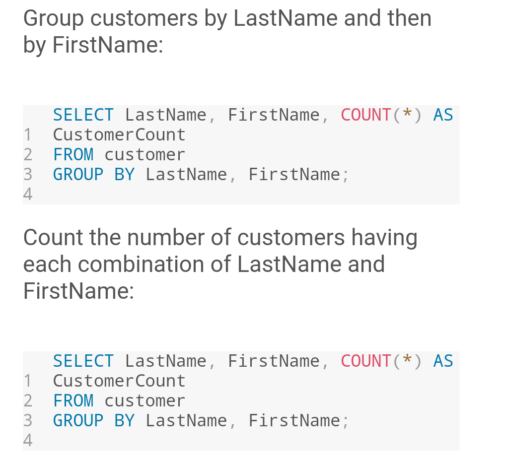 Solved Group customers by LastName and then by FirstName: | Chegg.com