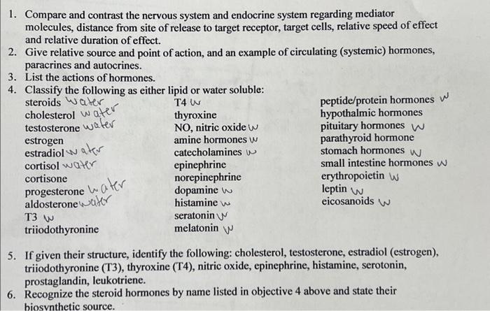 Solved 1. Compare and contrast the nervous system and | Chegg.com