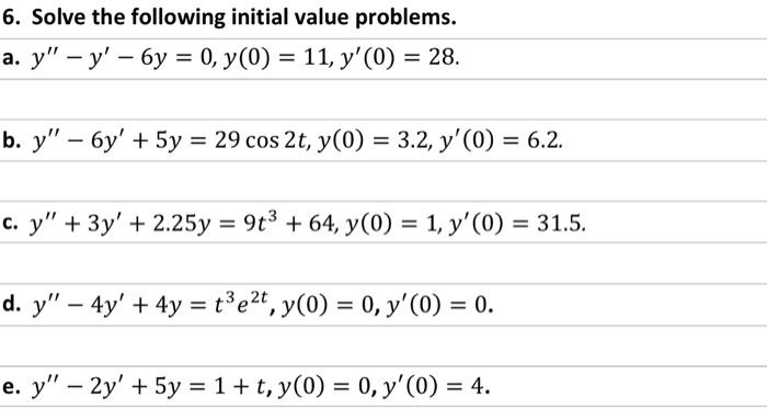 Solved 6 Solve The Following Initial Value Problems A Y 0961