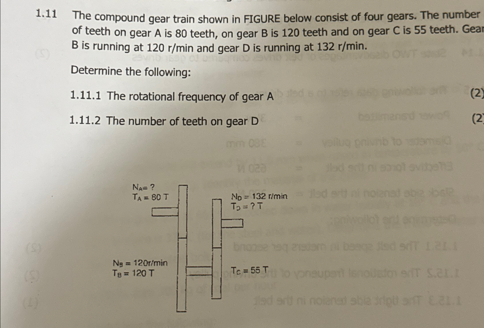 Solved 1.11 ﻿The compound gear train shown in FIGURE below | Chegg.com