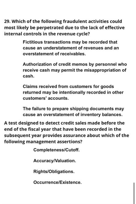 Solved 29. Which of the following fraudulent activities | Chegg.com