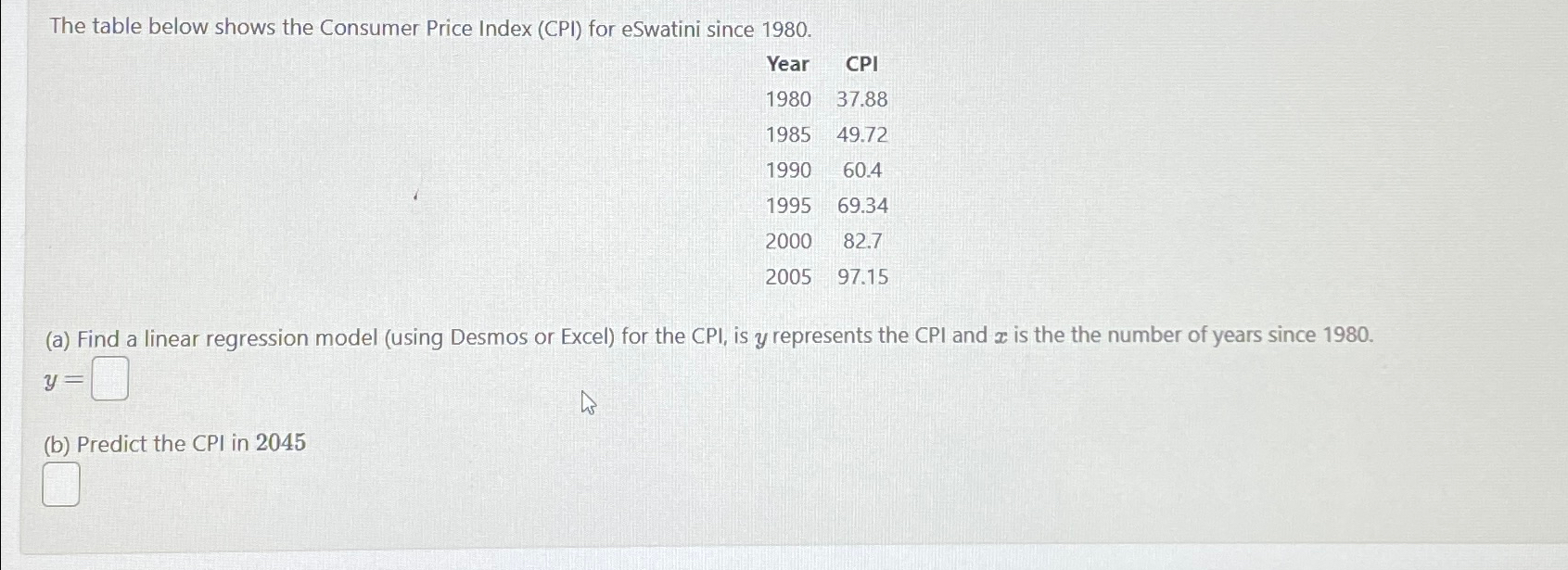 Solved The table below shows the Consumer Price Index (CPI) | Chegg.com