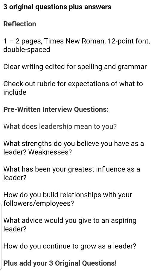 Leader Interview Assignment Select a school, | Chegg.com