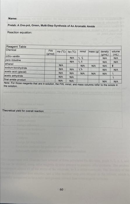 Solved Prelab: A One-pot, Green, Multi-Step Synthesis of An | Chegg.com