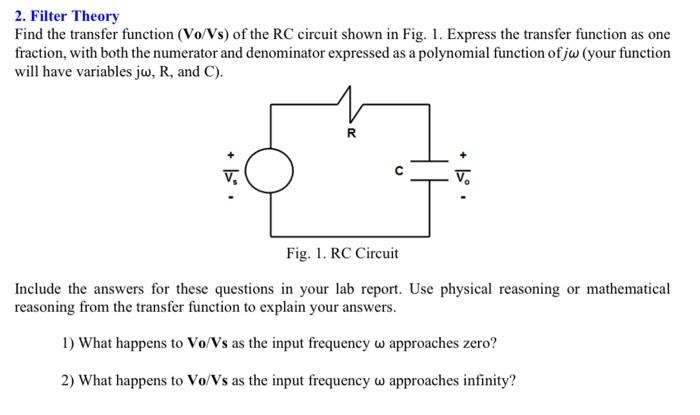 Solved 2. Filter Theory Find the transfer function (Vo/Vs) | Chegg.com