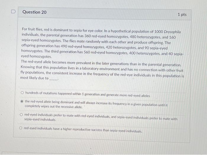 Solved For fruit flies, red is dominant to sepia for eye | Chegg.com