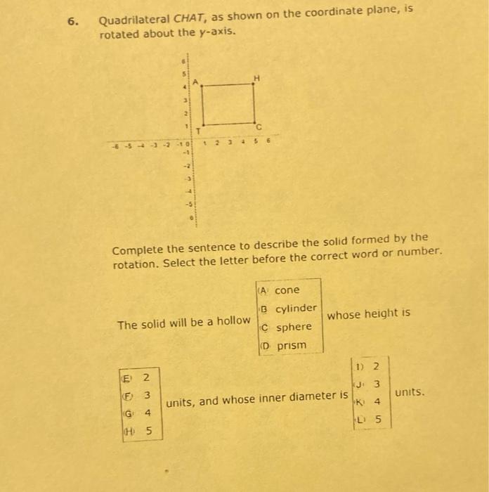 6. Quadrilateral CHAT, as shown on the coordinate | Chegg.com