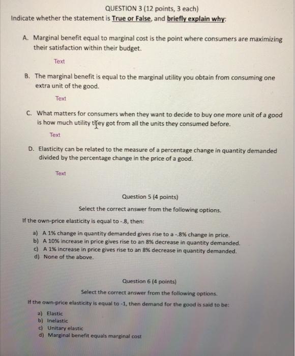 Solved QUESTION 3 (12 points, 3 each) Indicate whether the | Chegg.com Solved QUESTION 3 (12 points, 3 each) Indicate whether the | Chegg.com