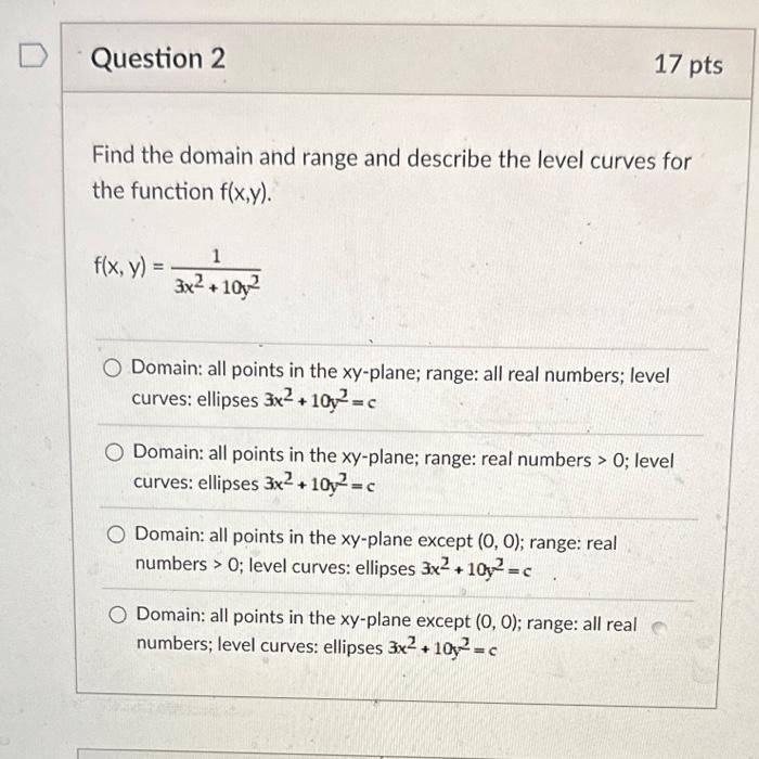 Solved Find the domain and range and describe the level | Chegg.com