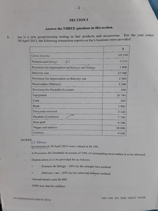 Solved 2 - SECTION 1 Answer the THREE questions in this | Chegg.com