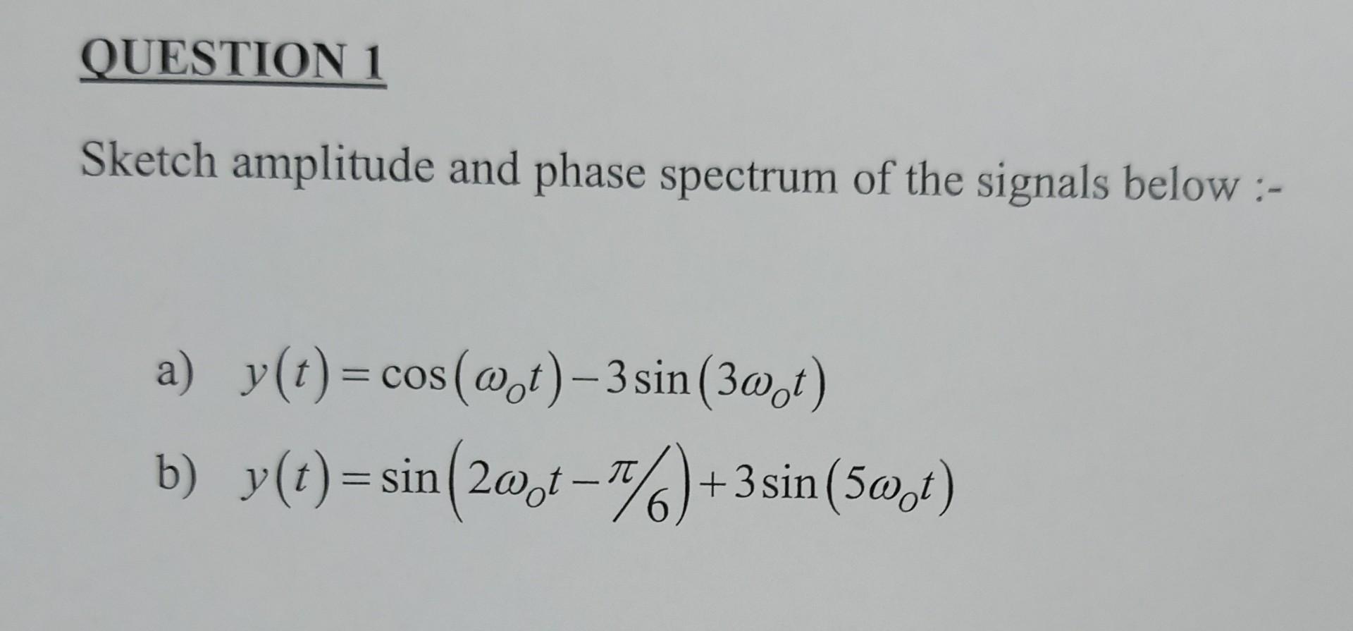 Solved Sketch Amplitude And Phase Spectrum Of The Signals