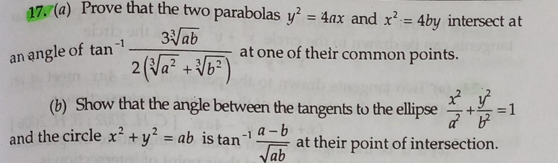 Solved 17. (a) Prove that the two parabolas y2=4ax and | Chegg.com