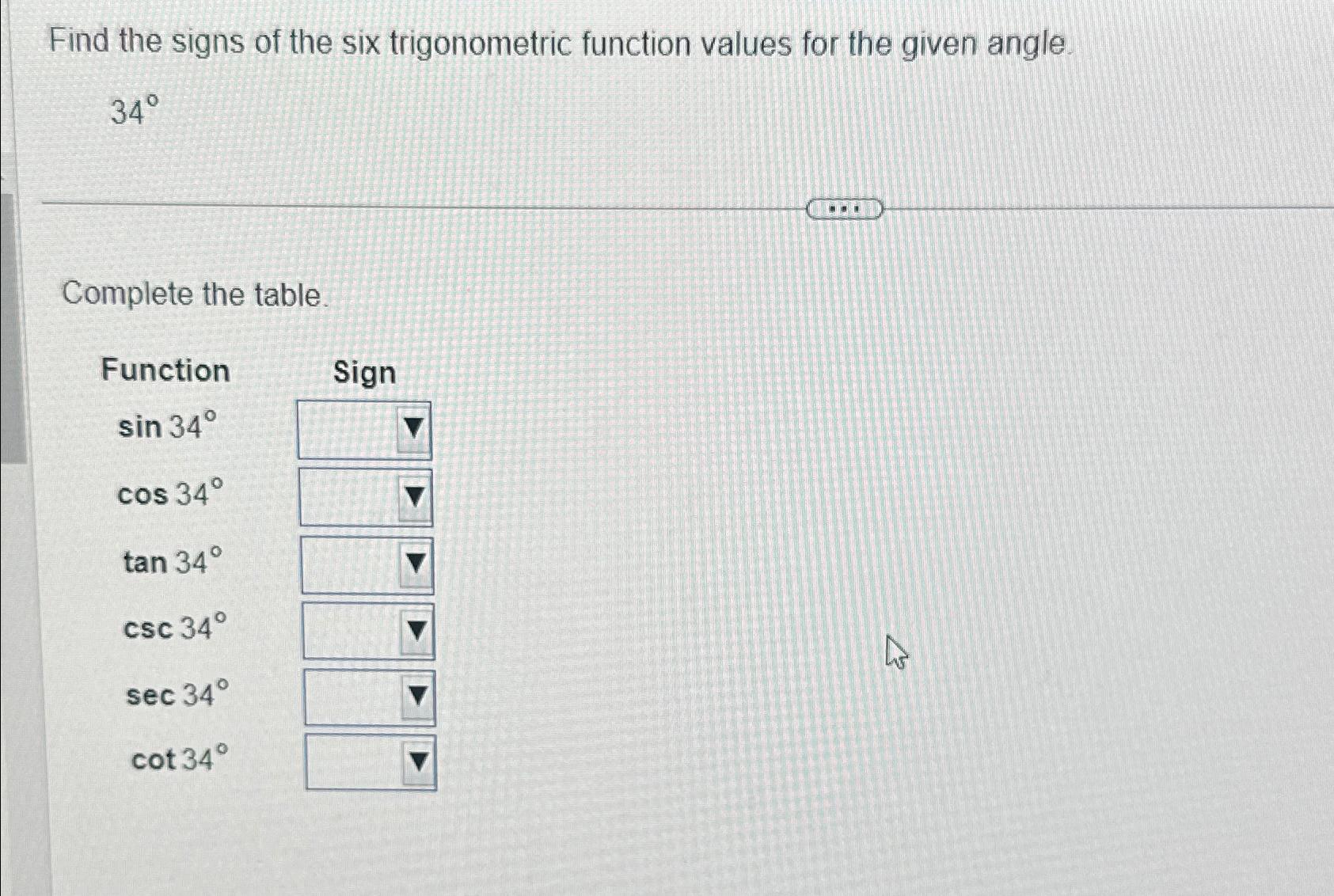 Solved Find the signs of the six trigonometric function | Chegg.com