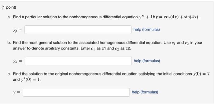 Solved a. Find a particular solution to the nonhomogeneous | Chegg.com