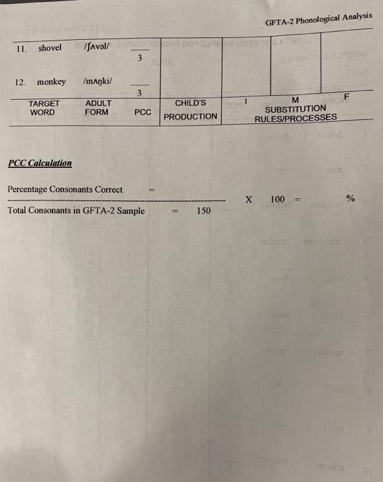 GFTA-2 SPEECH SAMPLE FOR PHONOLOGICAL ANALYSIS SOURCE | Chegg.com