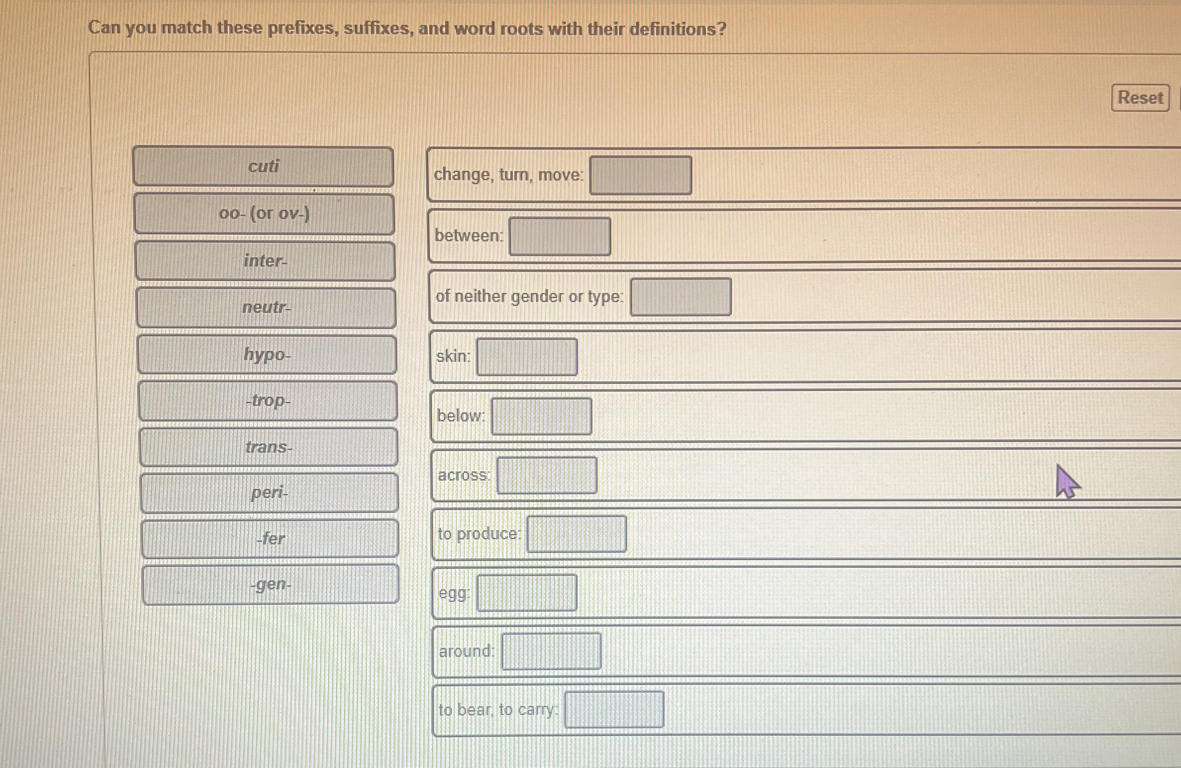 Solved Can you match these prefixes, suffixes, and word | Chegg.com