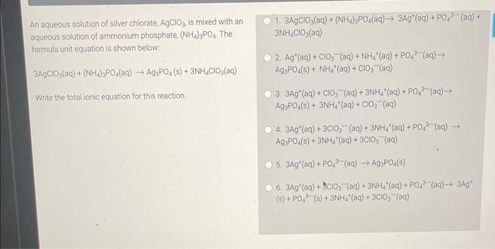 Solved An aqueous solution of silver chlorate, A aqueous | Chegg.com
