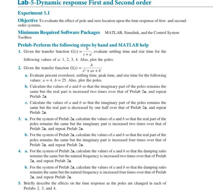 Solved $+a Lab-5-Dynamic response First and Second order | Chegg.com