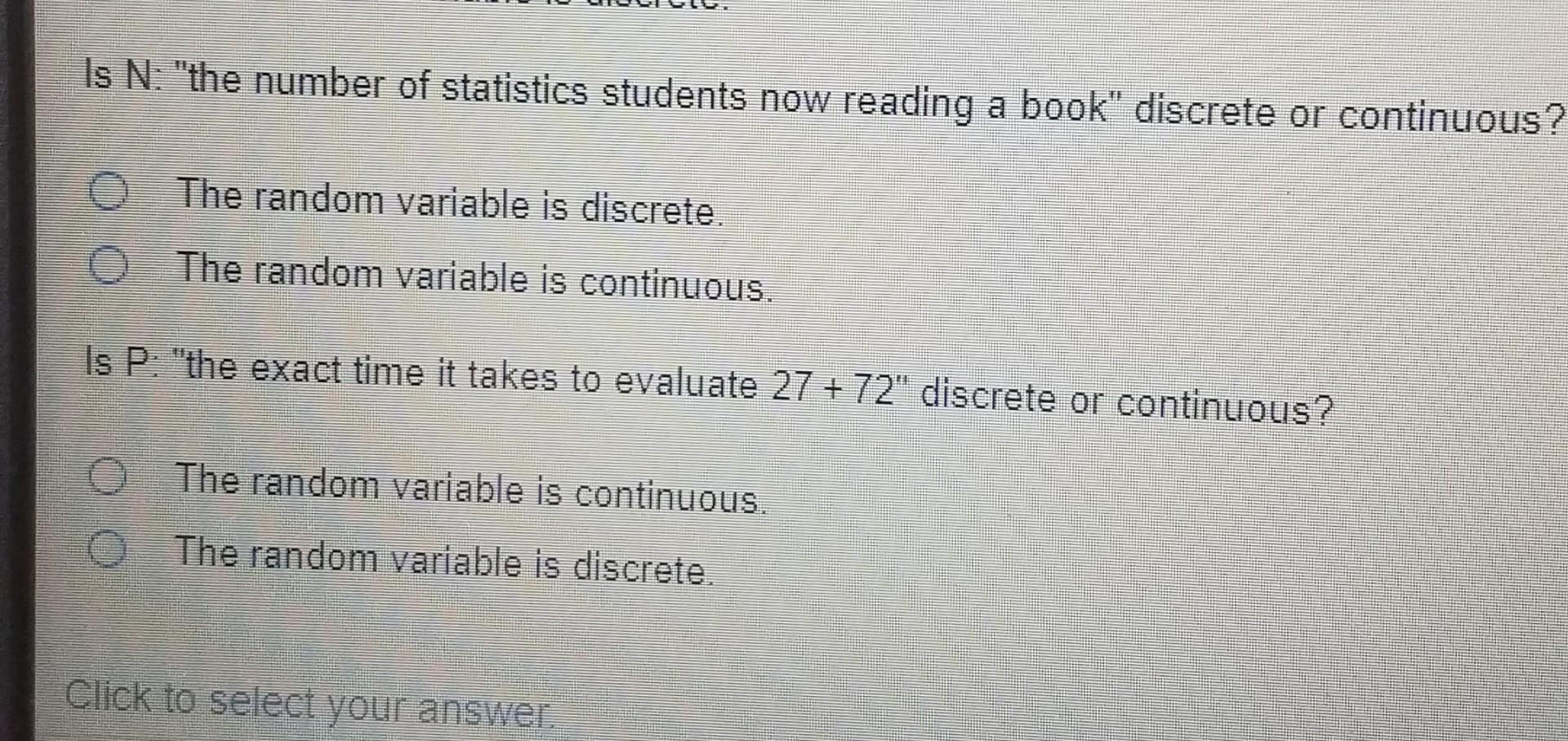 Solved This Question: 1 pt Classify the following random | Chegg.com